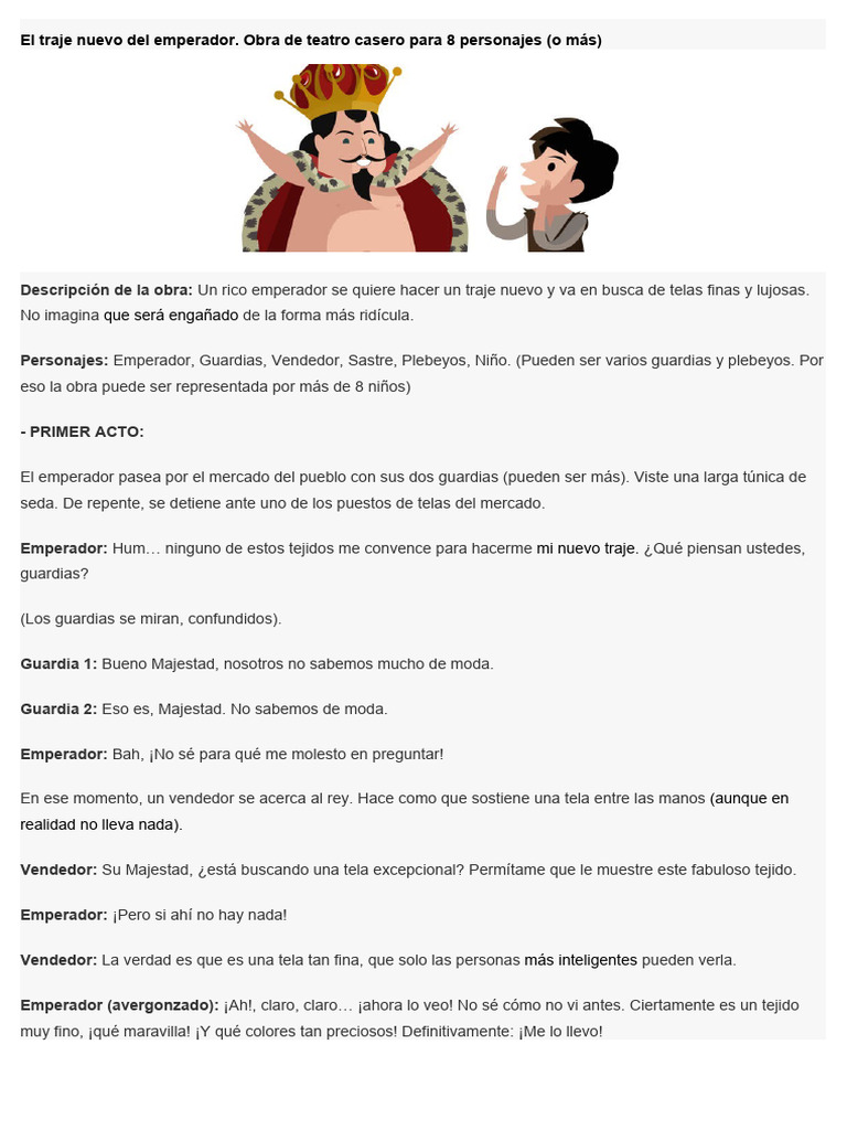 El Traje Nuevo Del Emperador (Obra Teatral) | PDF