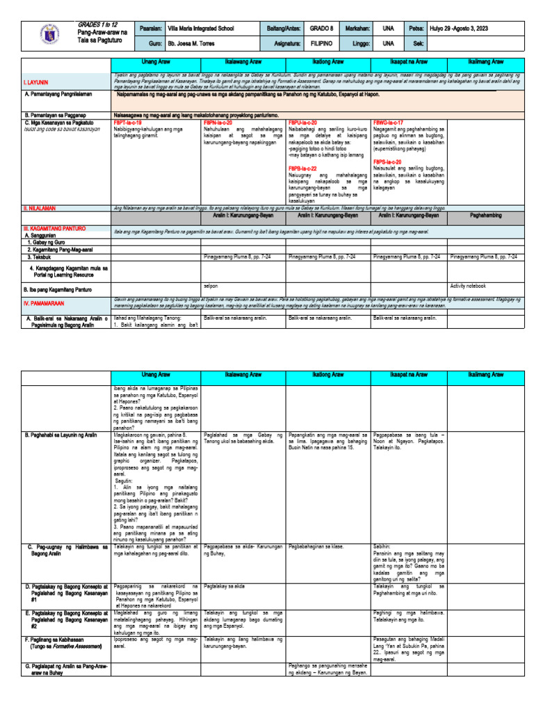 Linggo 1 FIL 8 | PDF