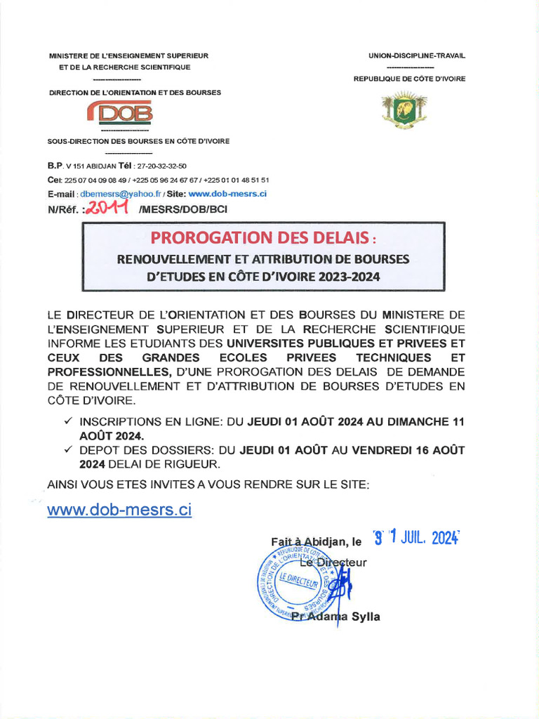 Prorogation Bourses en Côte D'ivoire-66ab21241b603 | PDF