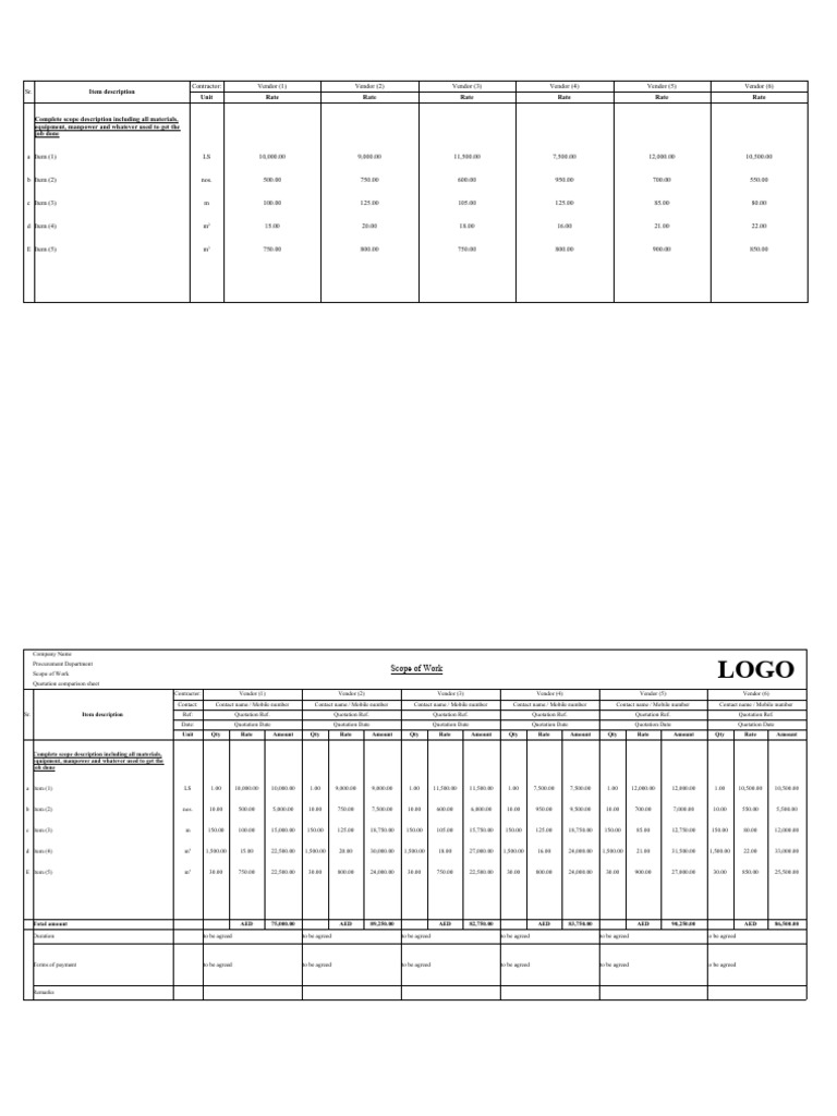 Quotation Comparison Sheet Template | PDF
