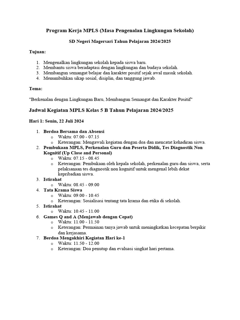 Program Kerja MPLS | PDF | Kesehatan Holistik