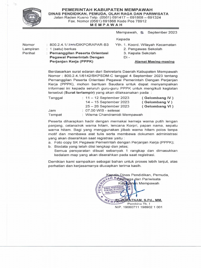 Pemanggilan Peserta Orientasi PPPK | PDF