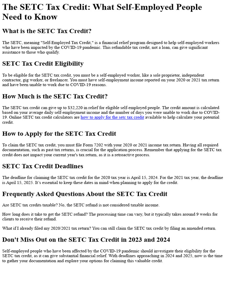 What Is The SETC Tax Credit? 218012 | PDF | Finance & Money Management