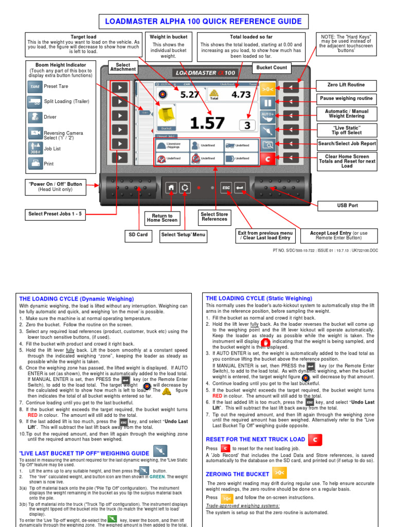 LoadMaster-A100 - Quick Reference | PDF | Loader (Equipment) | Elevator