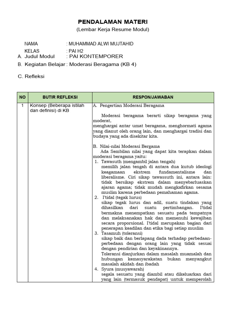 LK - RESUME PENDALAMAN MATERI KB 4 Moderasi Beragama | PDF | Sains & Matematika