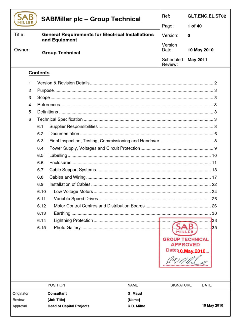 GLT - ENG.EL - ST02 - General Requirements For Electrical Installations ...