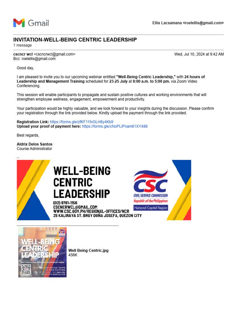 Gmail - INVITATION-WELL-BEING CENTRIC LEADERSHIP | PDF | Career ...