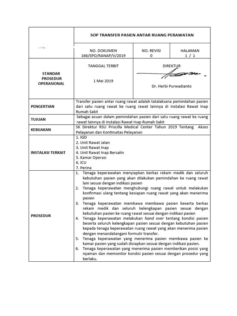 Spo 166 Transfer Pasien Antar Ruang Perawatan | PDF | Sains & Matematika