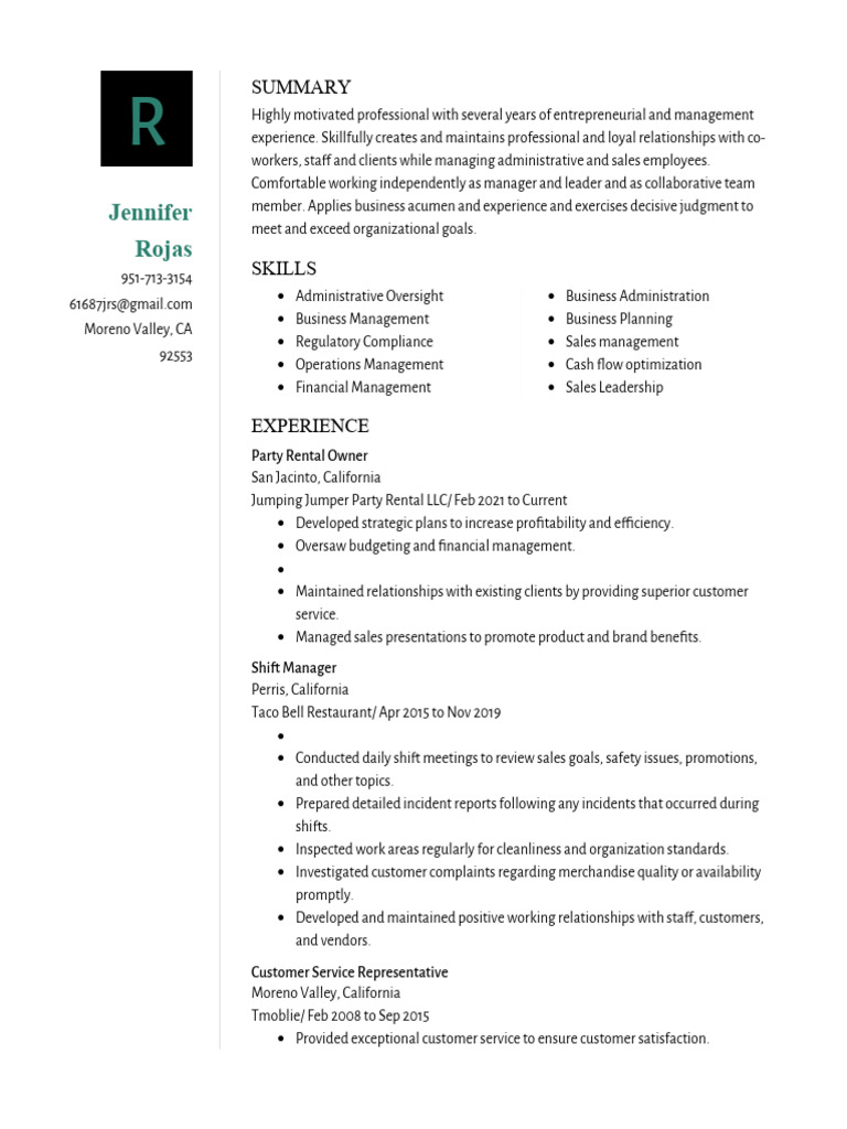 Jen Resume 1 | PDF | Customer | Business