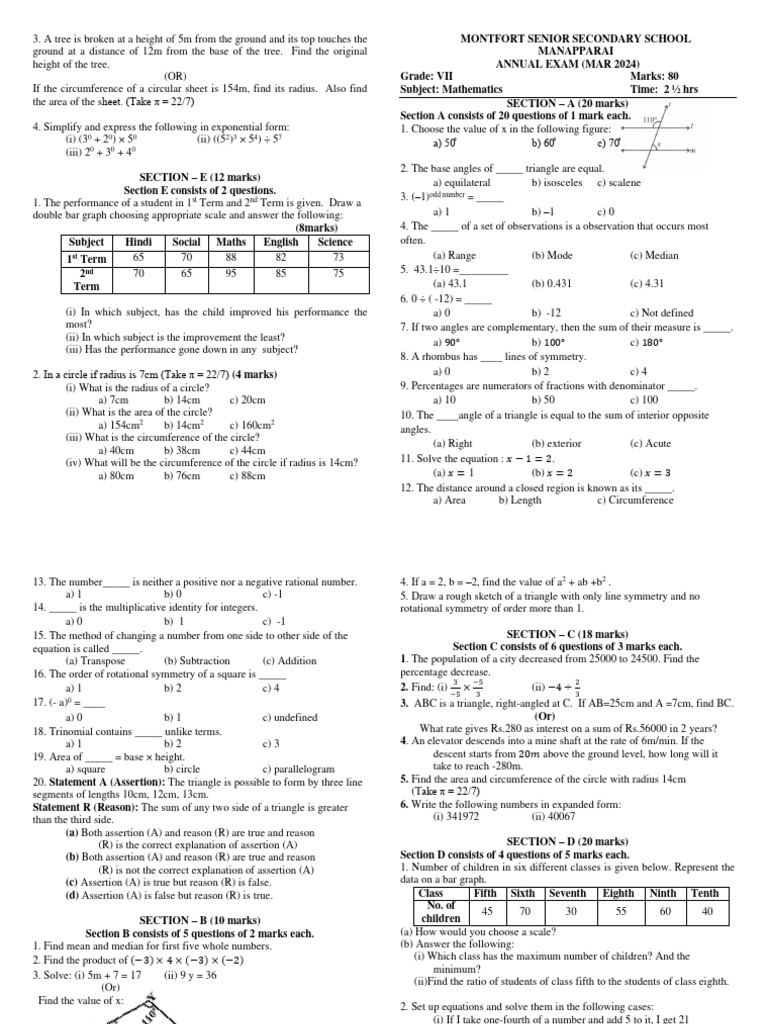 Grade 7 Math- Set 2 | PDF | Area | Circle