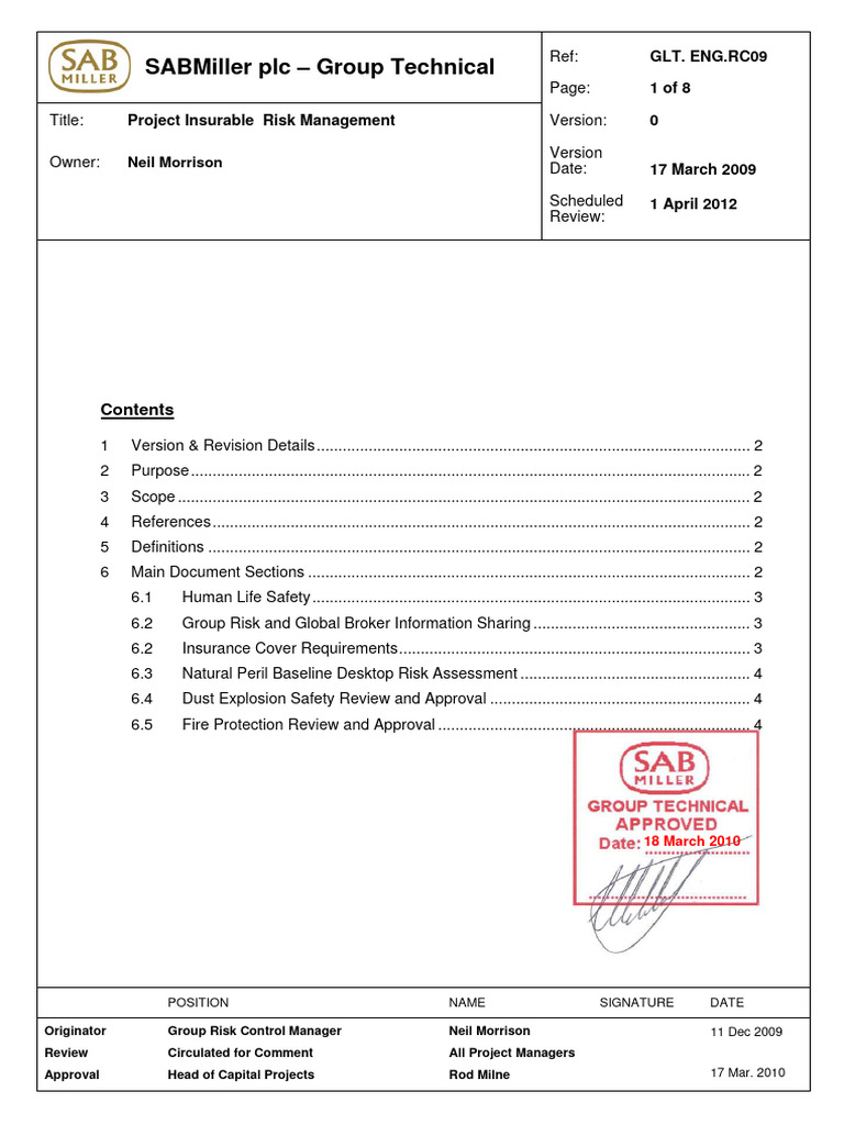 GLT - ENG.RC09 - Project Insurable Risk Management - v0 | PDF | Risk ...