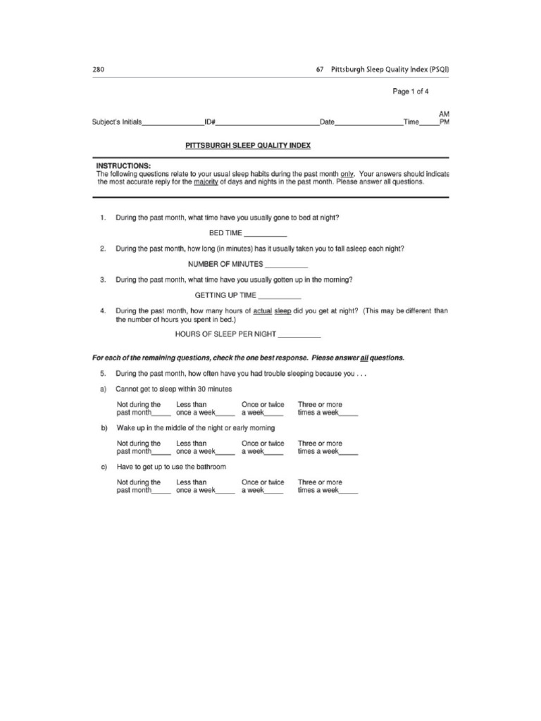 Pittsburgh Sleep Quality Index (PSQI) | PDF