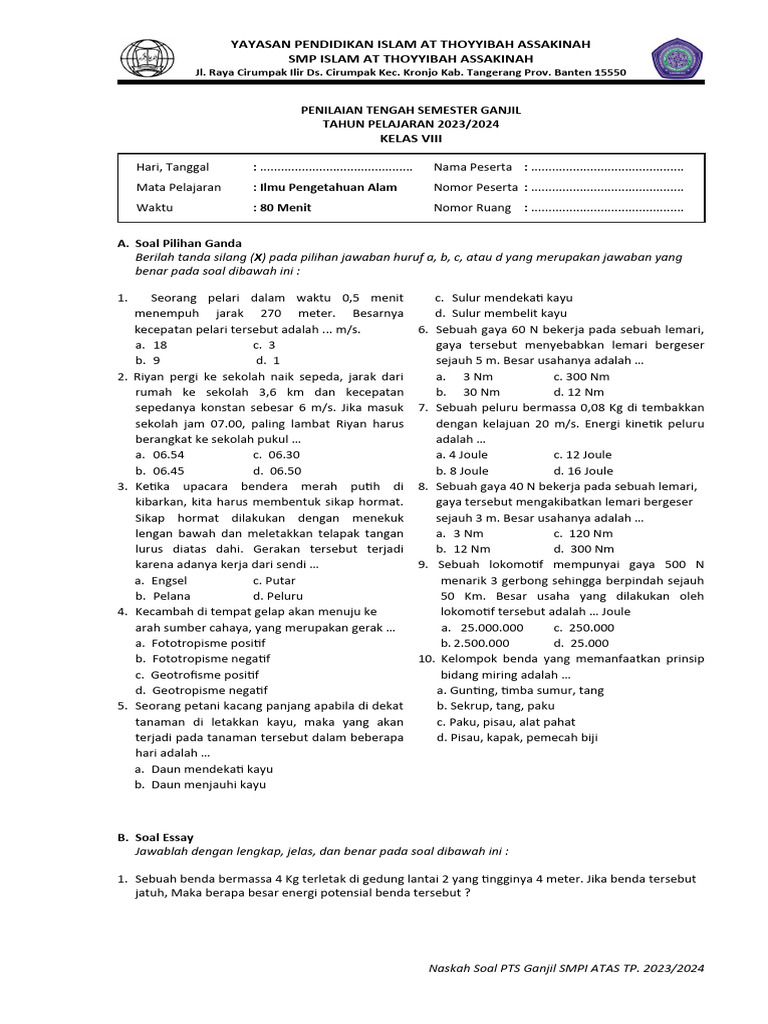 Soal PTS Ganjil SMP Kls. 8 | PDF | Ilmu Sosial | Sains & Matematika