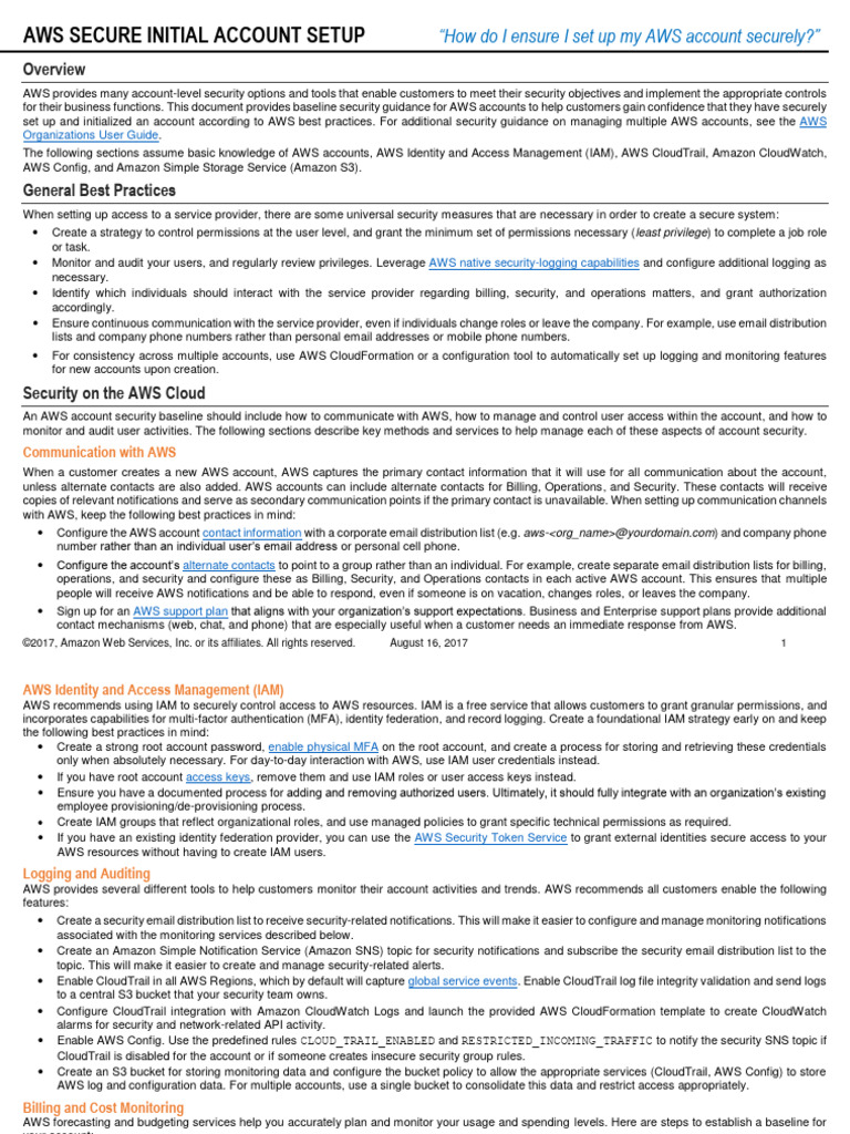 AWS Secure Account Setup | PDF | Amazon Web Services | Computer Security
