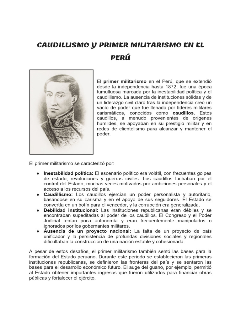 Caudillismo y Primer Militarismo en El Perú | PDF | Perú | Ciencias Políticas