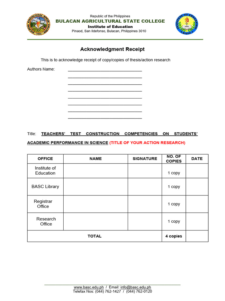 Action Research - Acknowledgement Receipt 2023 | PDF