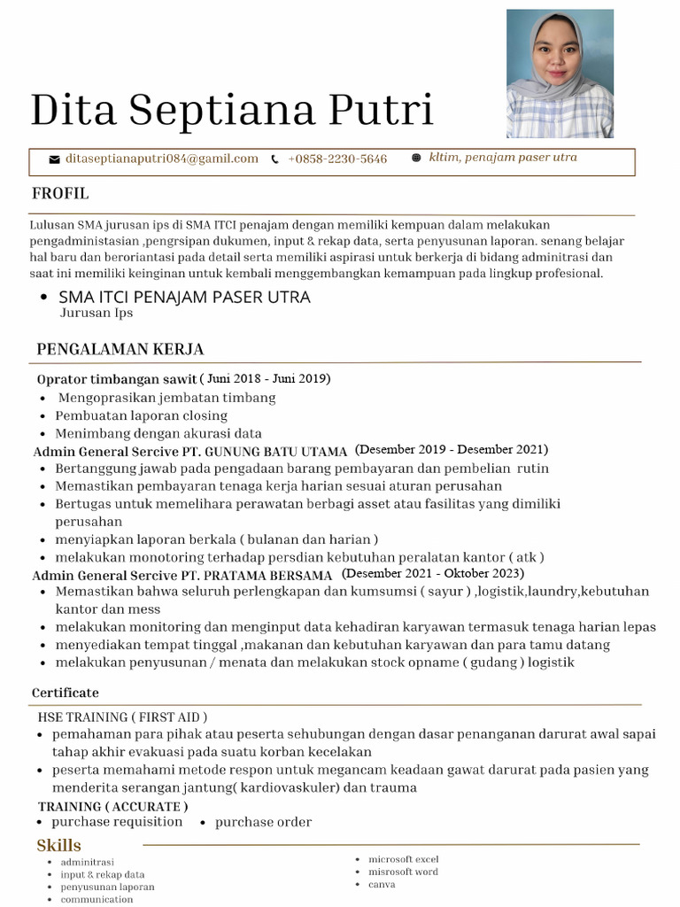 CV Dita Septiana Putri | PDF