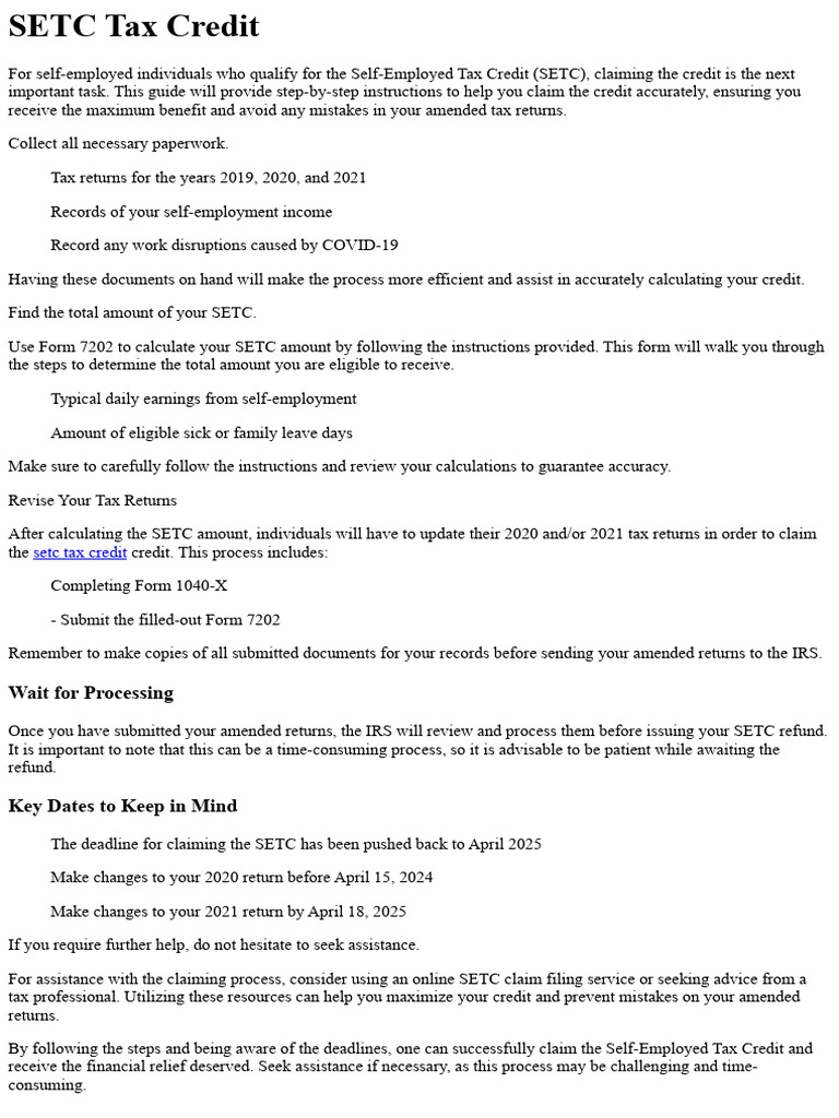 How To Claim The SETC Tax Credit 165476 | PDF