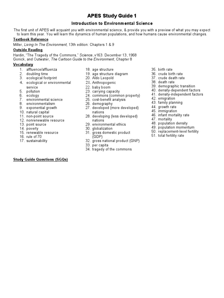 11-12 APES Study Guide 1 - Final | PDF | Sustainability | Ecology