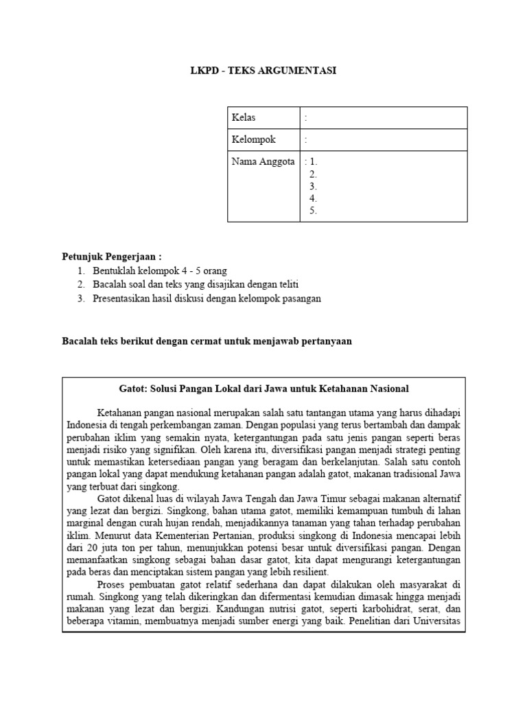 LKPD Genap - Argumentasi | PDF | Ilmu Sosial | Teknologi & Rekayasa