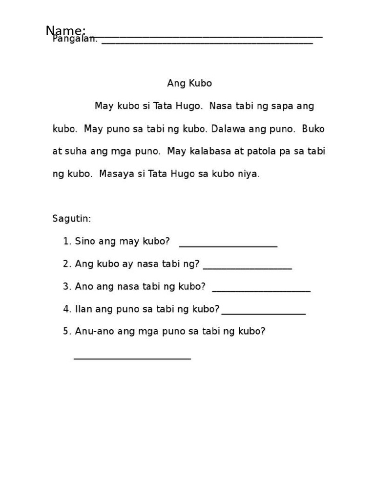 Maikling Kwento Na May Tanong | PDF