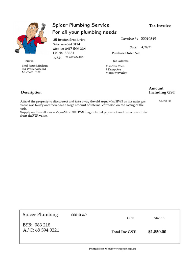 Spicer Plumbing Service - HWS Replacement | PDF