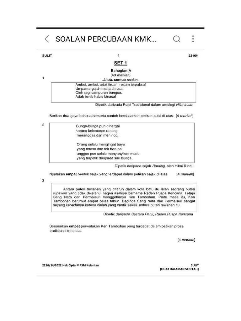 Soalan Percubaan KMK | PDF