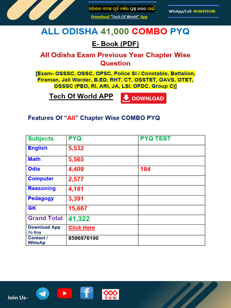 COMBO ALL ODISHA PREVIOUS YEAR QUESTION ANSWER OSSSC OSSC POLICE CT BED Other | PDF | Chemistry ...