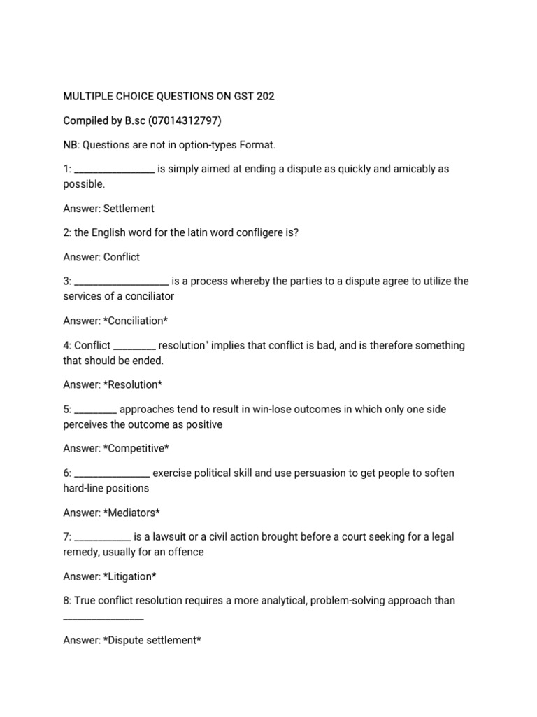 GST 202 MCQ by B.SC | PDF
