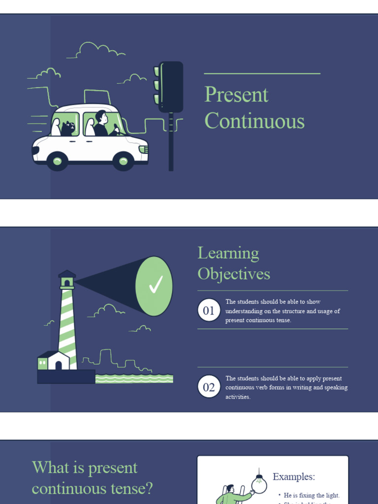 Light Green Blue and White Simple English Grammar Present Continuous Tense Presentation | PDF ...