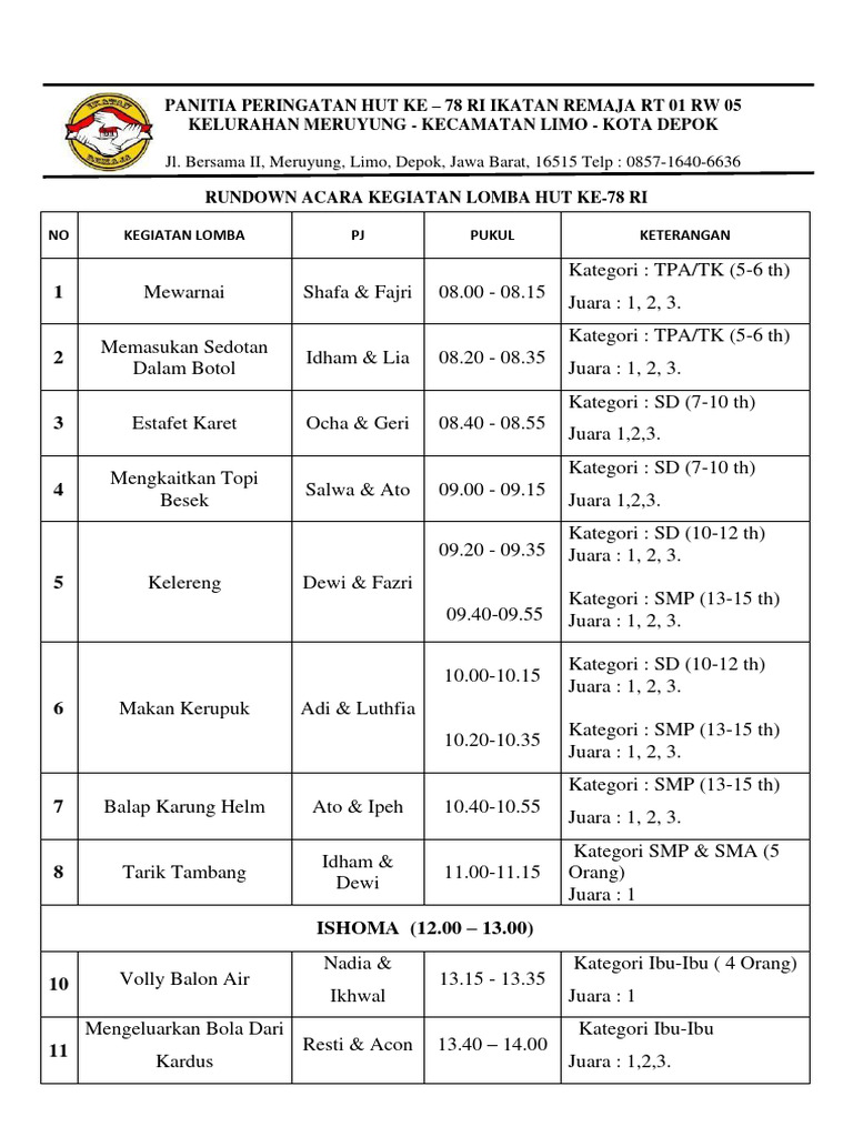 Rundown Acara HUT RI Ke-78 Fix | PDF