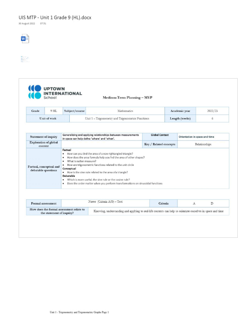 Unit 1 - Trigonometry and Trigonometric Graphs | PDF | Trigonometry ...