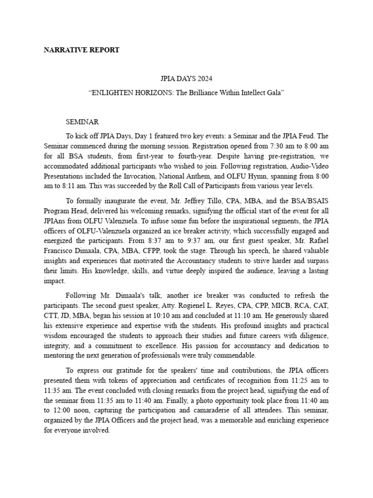 NARRATIVE REPORT | PDF