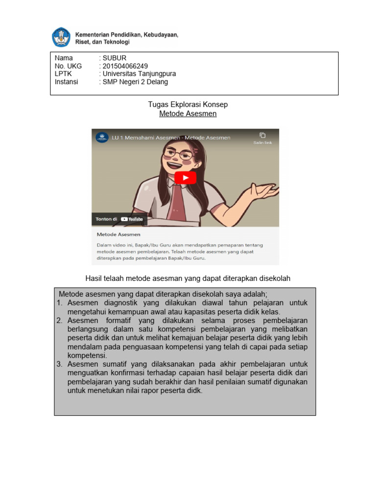 PPG - PPA Umum Topik 1 Metode Asesmen Yang Dapat Diterapkan Disekolah | PDF | Karier & Perkembangan