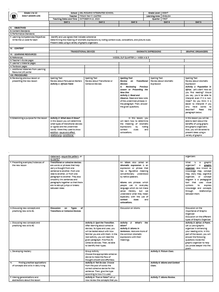 Eng8 Q1 WK7 | PDF | Idiom | Learning
