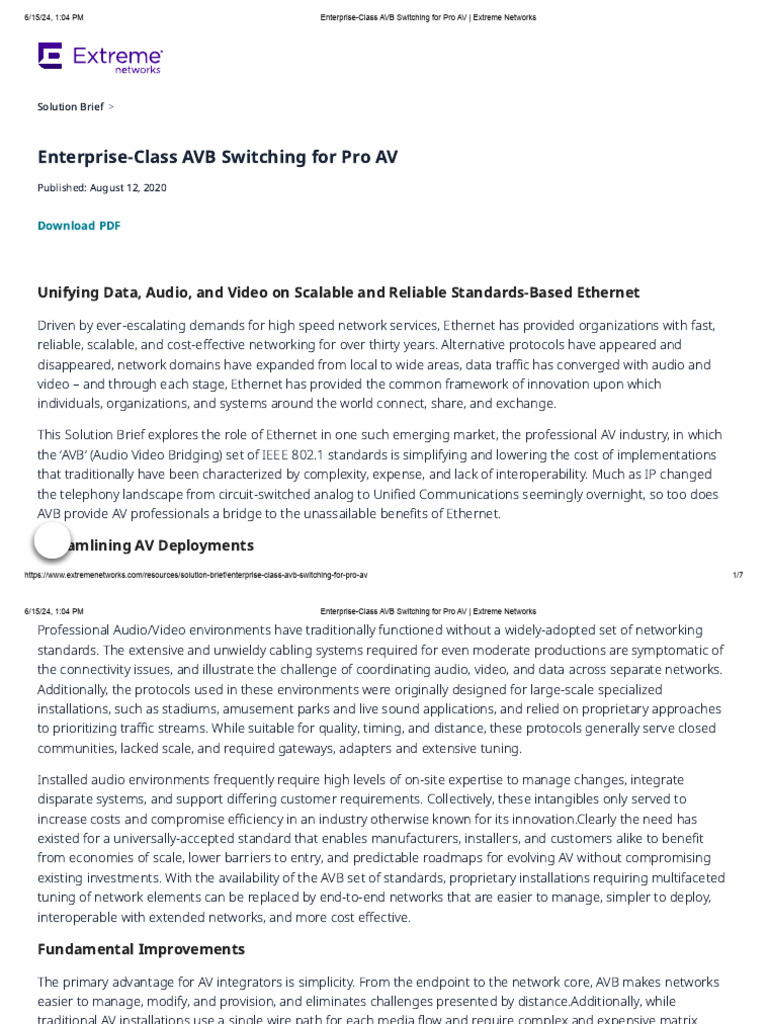 Enterprise-Class AVB Switching For Pro AV - Extreme Networks | PDF ...