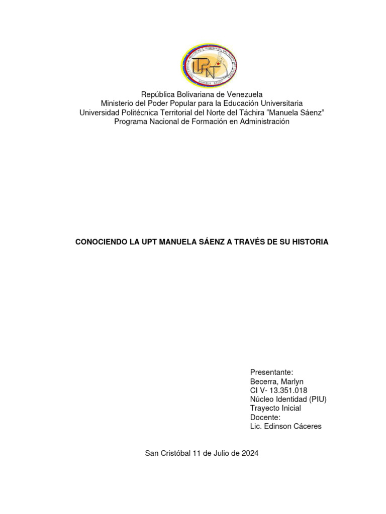 Historia de la UPT Manuela Sáenz | PDF | Universidad | Venezuela