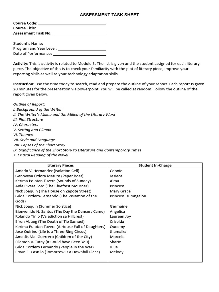 Assessment Task Sheet For Module 3 | PDF | Art | Classics