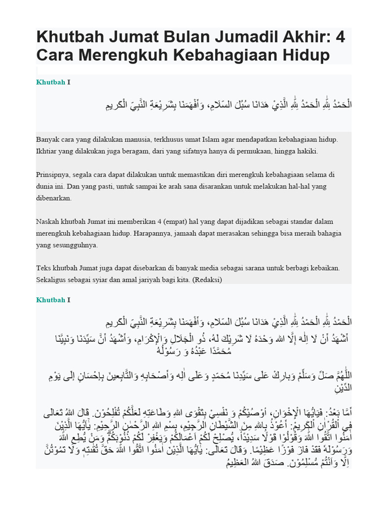 Khutbah Jumat Bulan Jumadil Akhir | PDF | Agama & Spiritualitas