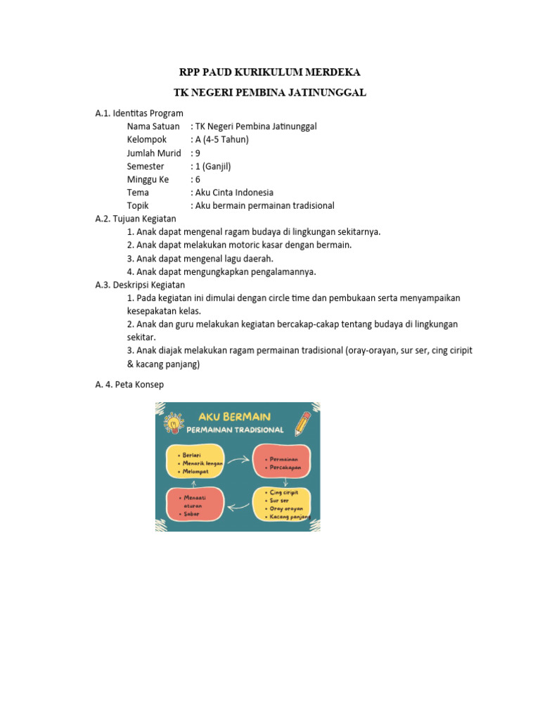 RPP PAUD Tema Permainan Tradisional | PDF | Kajian Bahasa Asing | Griya ...