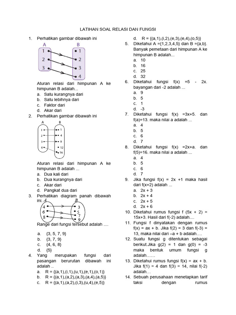 Latihan Soal Relasi Dan Fungsi 2 | PDF
