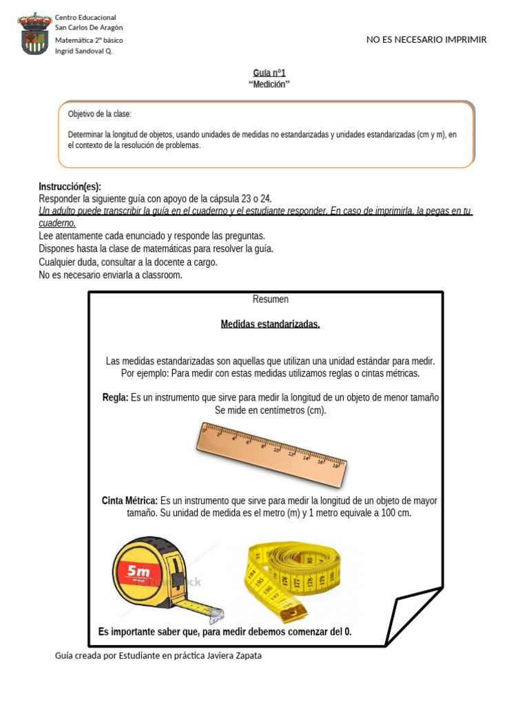 2° Basico Matematica Guia 1 Medidas Estandarizadas | PDF | Longitud | Metro
