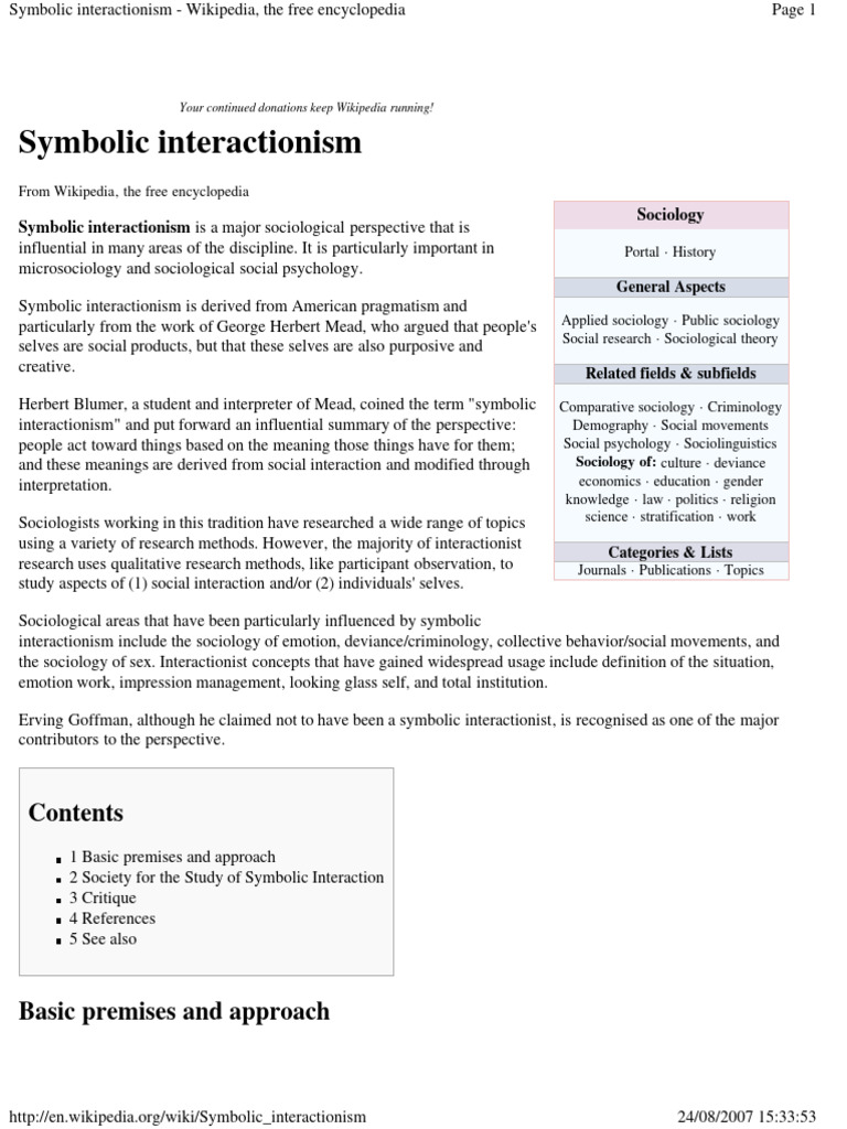 Wikipedia Sociological Theory Symbolic Interactionism | PDF | Sociology | Liberal Arts Education
