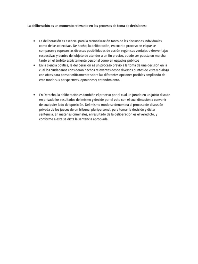 La Deliberación Es Un Momento Relevante en Los Procesos de Toma de ...