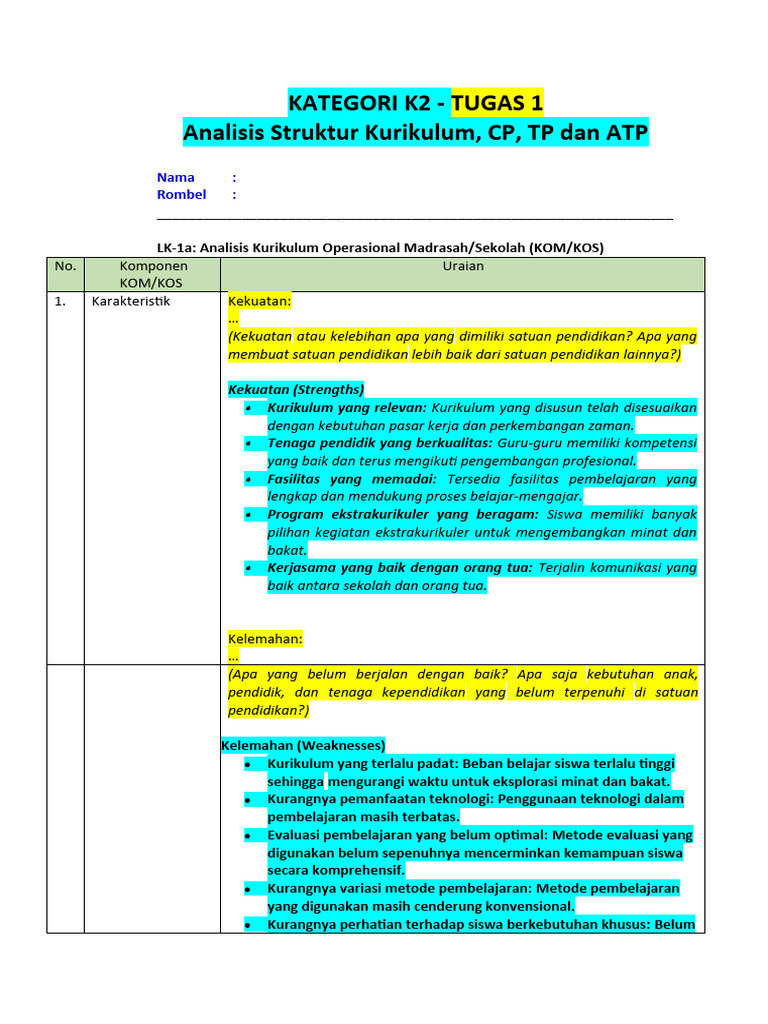Contoh K2 - Tugas 1 - Analsiis Struktur Kurikulum, CP, TP Dan ATP | PDF | Ilmu Sosial | Seni