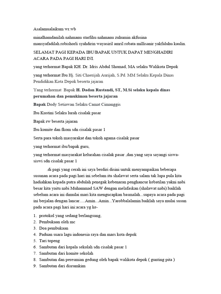 Susunan Acara Peresmian Gedung SDN | PDF | Perjalanan | Seni