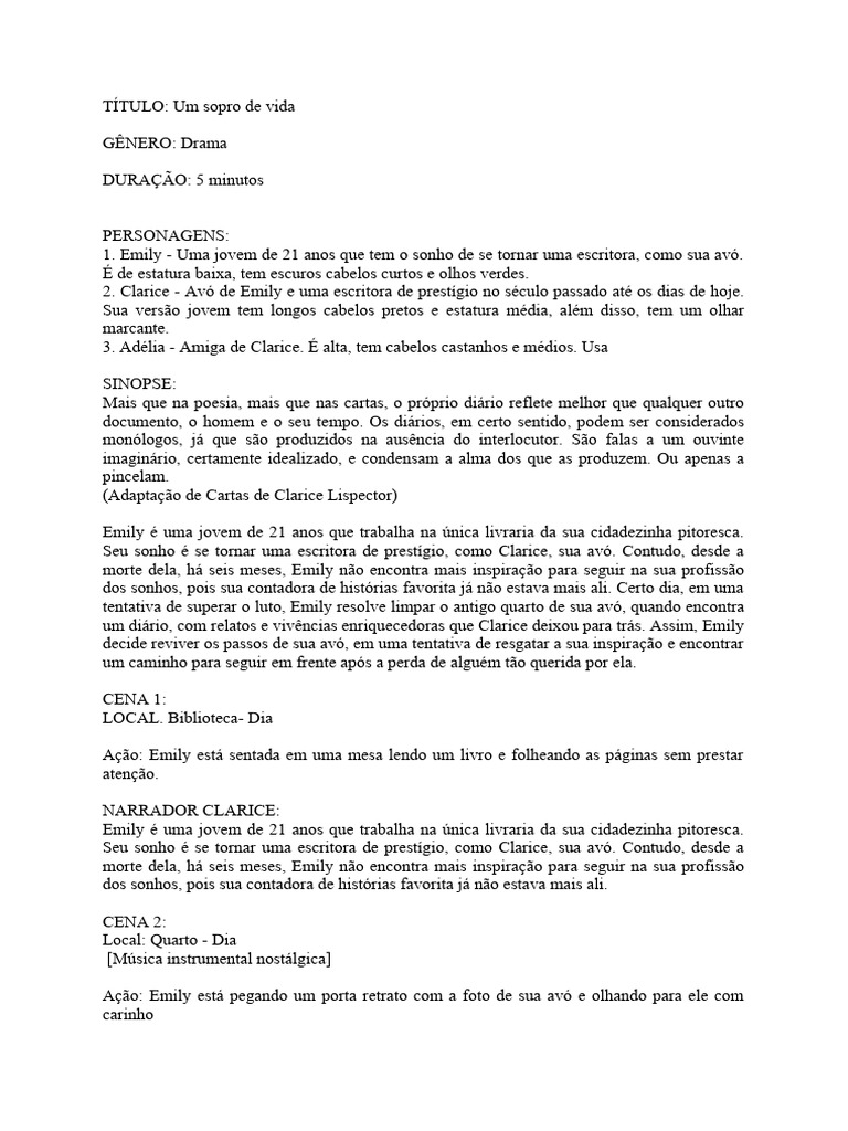 Roteiro Do Filme | PDF | Tempo | Amor