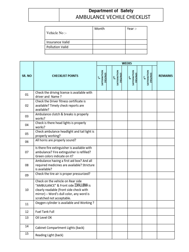 Ambulance - Checklist | PDF | Ambulance | Automotive Technologies