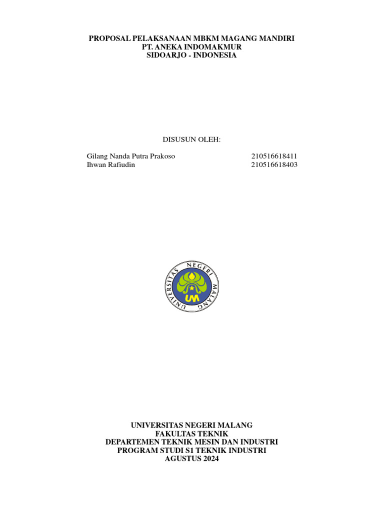 Cover Proposal Pelaksanaan MBKM Magang Mandiri | PDF | Teknologi & Rekayasa
