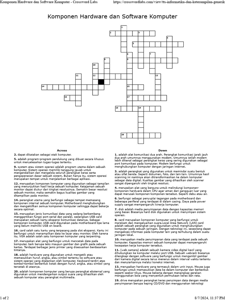TTS Komponen Hardware Dan Software Komputer | PDF